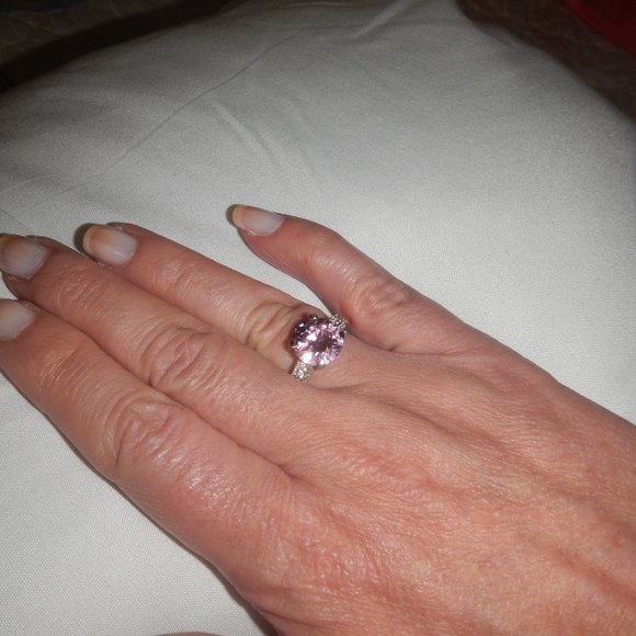 Jewelry | Round Pink Cz Stone Ring With Clear Cz Accents | Poshmark